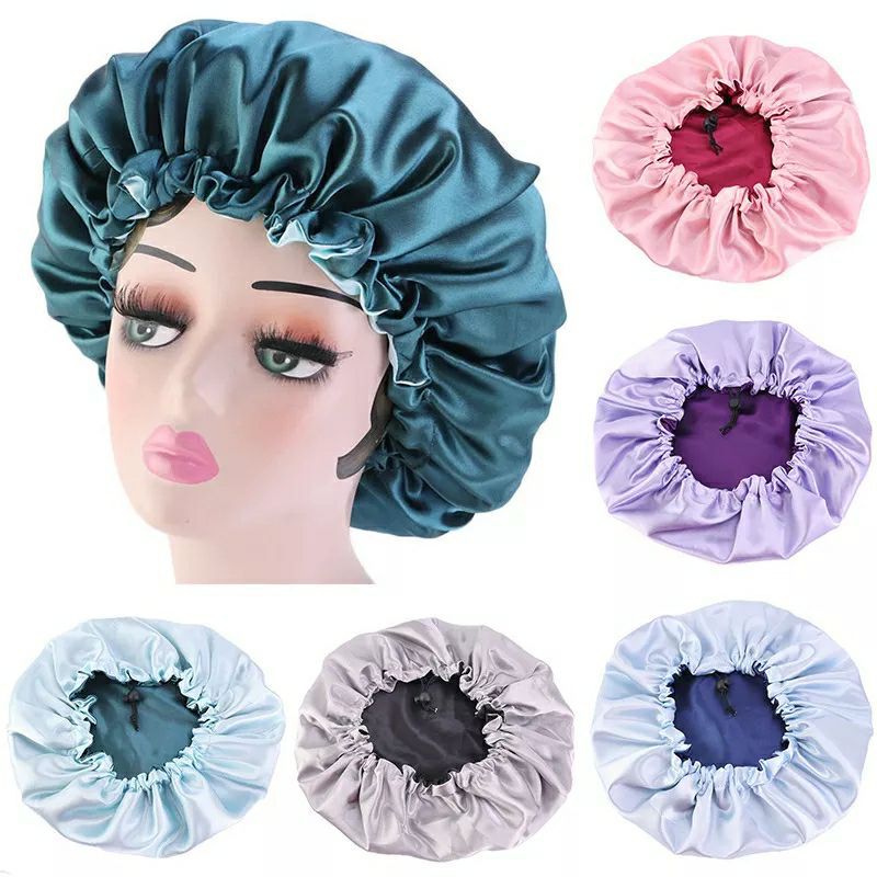Satin Bonnet Adjustable Silk Bonnet Elastic Satin Sleep Hat Shower Cap ...